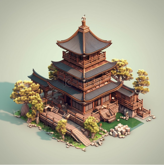 古风日式元素建筑3d素材图片免费下载-千库网