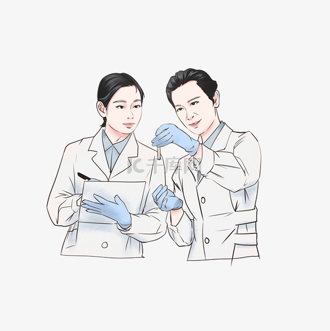 医疗科研研究女性科学家手绘卡通素材图片免费下载-千库网