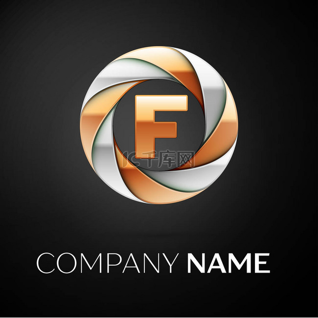 字母 F 矢量标志符号在黑色背景上的彩色圆。您设计的矢量模板素材图片免费下载-千库网