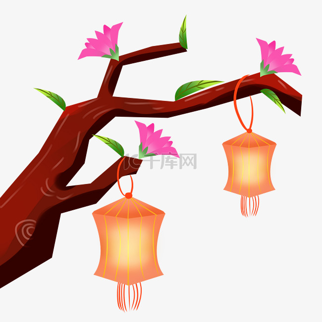 中秋中秋节中秋佳节赏花灯树枝灯笼素材图片免费下载-千库网
