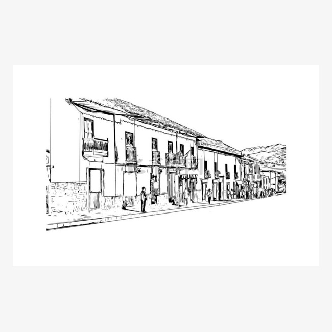 Print Building view with landmark of Cusco is the city in Peru. Hand ...