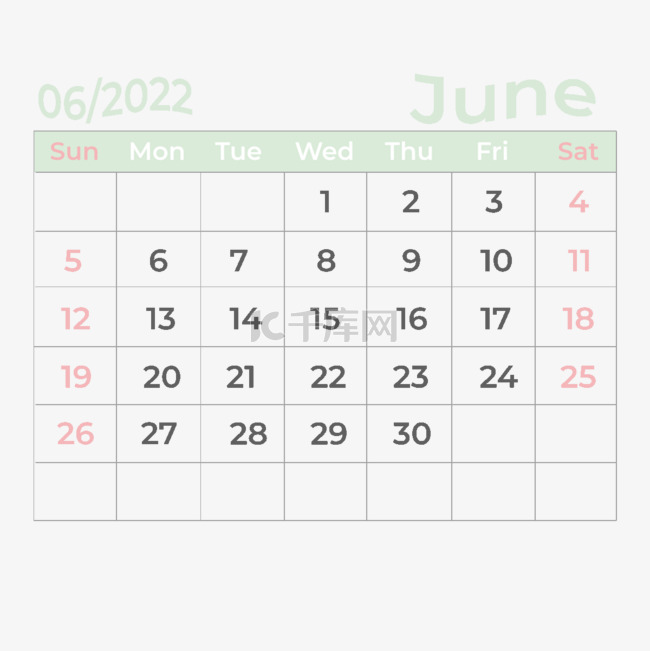 2022年6月绿色日历素材图片免费下载-千库网