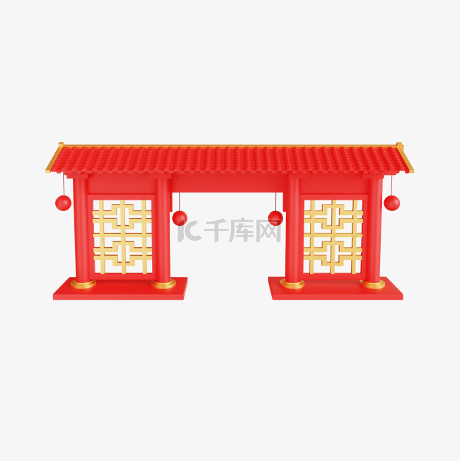 3DC4D立体新年门楼素材图片免费下载-千库网