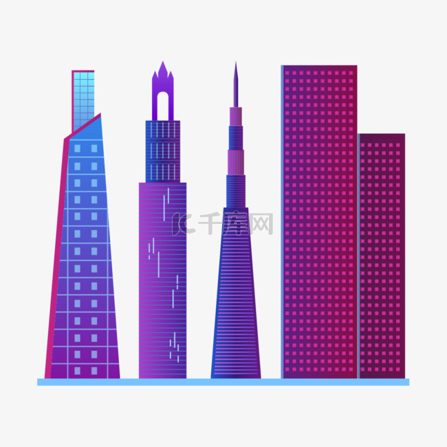 夜景霓虹灯城市赛博朋克风格摩天楼插画素材图片免费下载-千库网