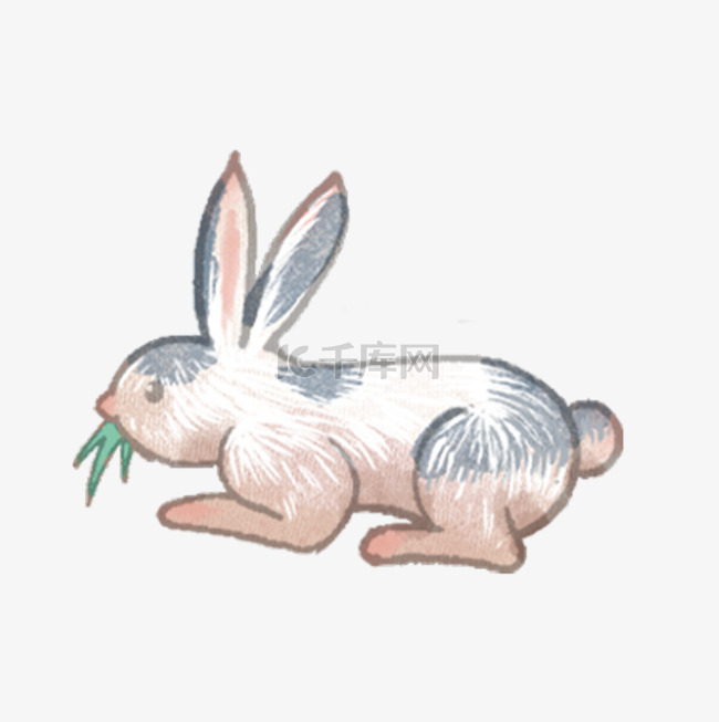 中国风古风水墨兔子吃草素材图片免费下载-千库网