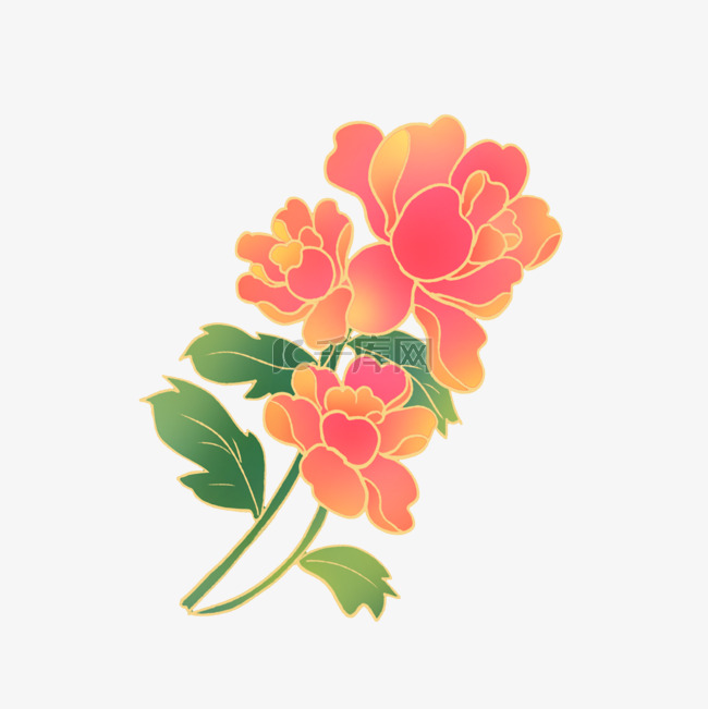 中国风古风描线花朵素材图片免费下载-千库网