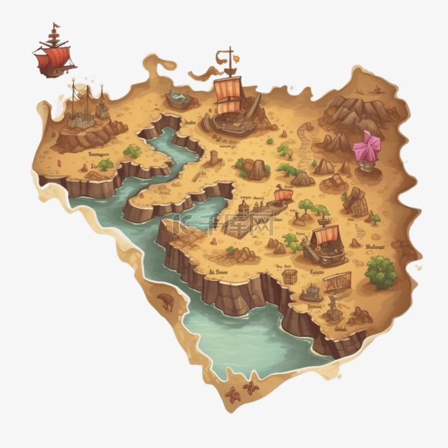 手绘可爱岛屿地图板块素材图片免费下载-千库网