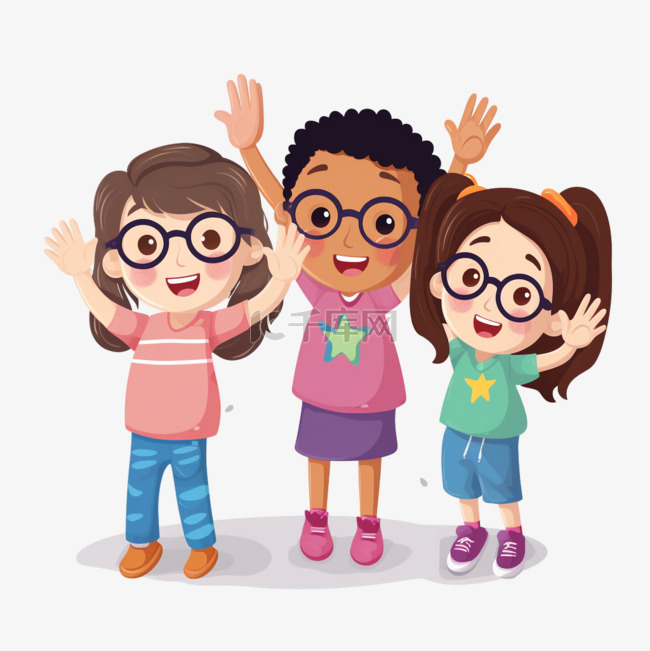 卡通动漫漫画同学伙伴举手素材图片免费下载-千库网