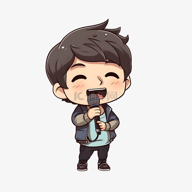 卡通风格开心唱歌男孩素材图片免费下载-千库网