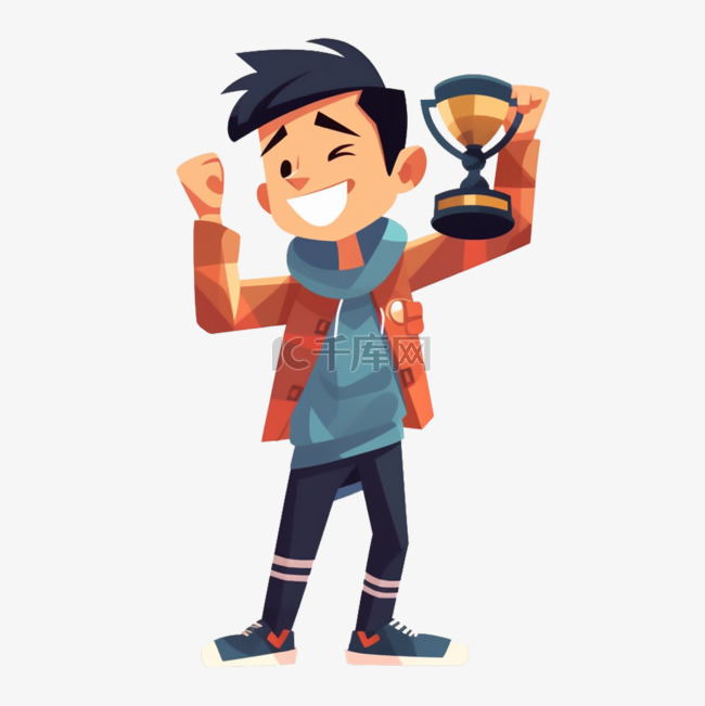 手绘插画风免抠元素冠军男孩素材图片免费下载-千库网