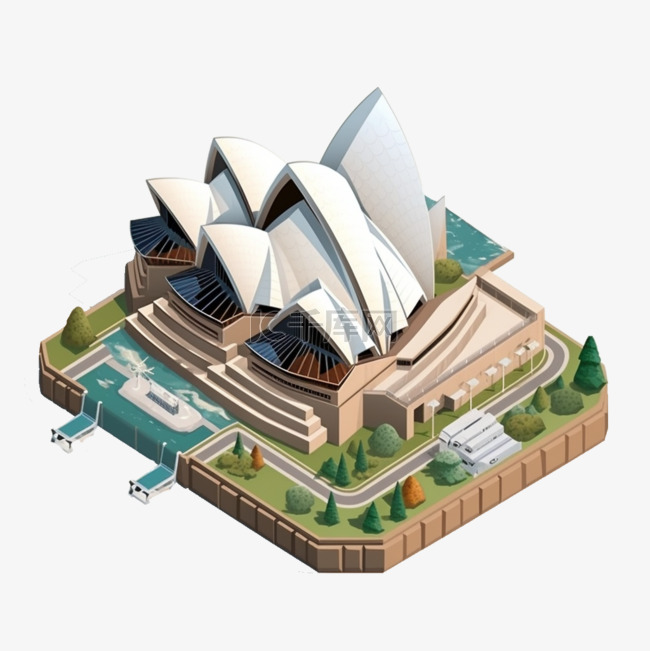 25D场景免抠悉尼歌剧院素材图片免费下载-千库网
