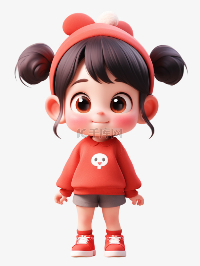 卡通女孩3D小孩形象素材图片免费下载-千库网