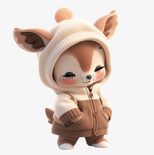 3DC4D立体可爱拟人小鹿素材图片免费下载-千库网