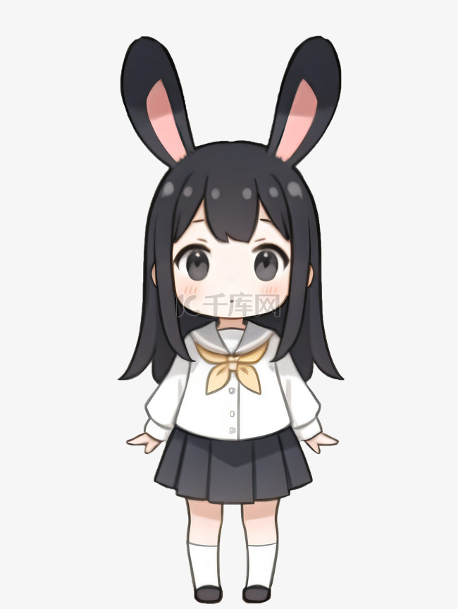 卡通Q版兔耳朵白色校服小女孩素材图片免费下载-千库网
