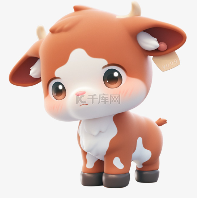 3DC4D立体动物卡通可爱小牛素材图片免费下载-千库网