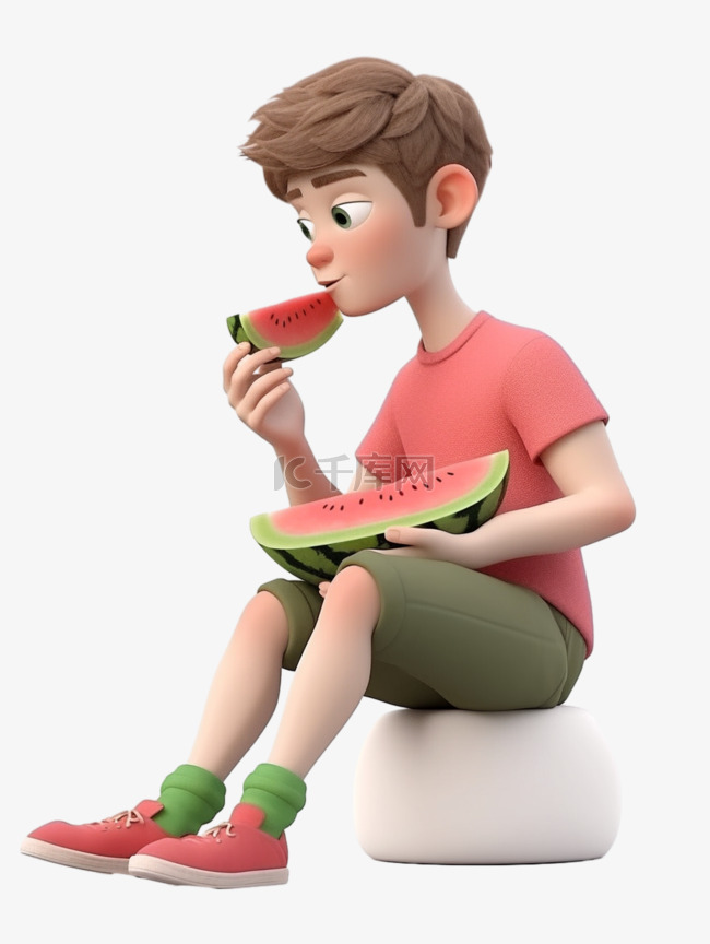 3dc4d立体夏天吃西瓜的男人素材图片免费下载-千库网