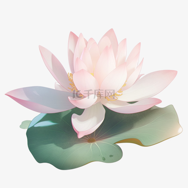 3DC4D立体夏季荷塘荷花荷叶素材图片免费下载-千库网