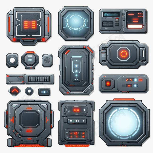 游戏按钮和框架在科幻风格素材图片免费下载-千库网
