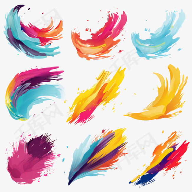 彩色笔画元素向量集素材图片免费下载-千库网