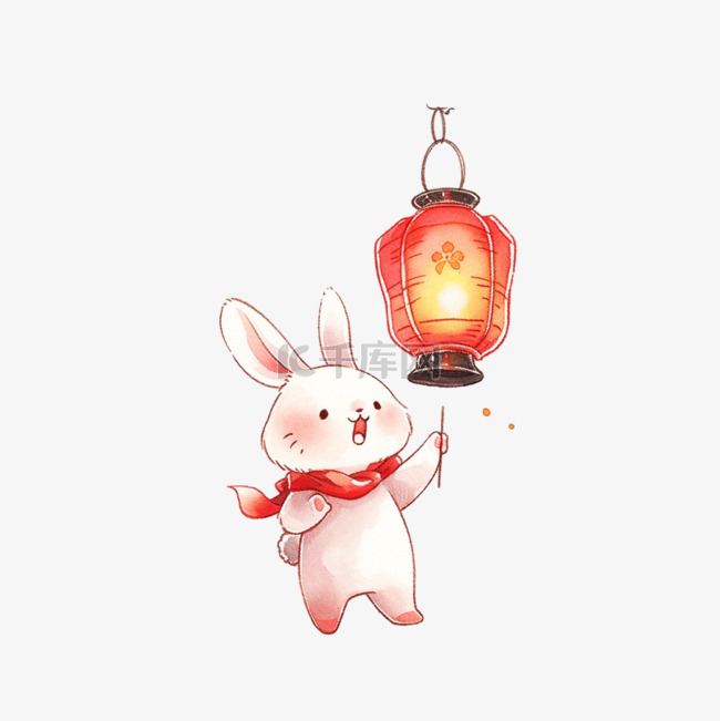 提着灯笼的小兔子卡通手绘元素中秋素材图片免费下载-千库网