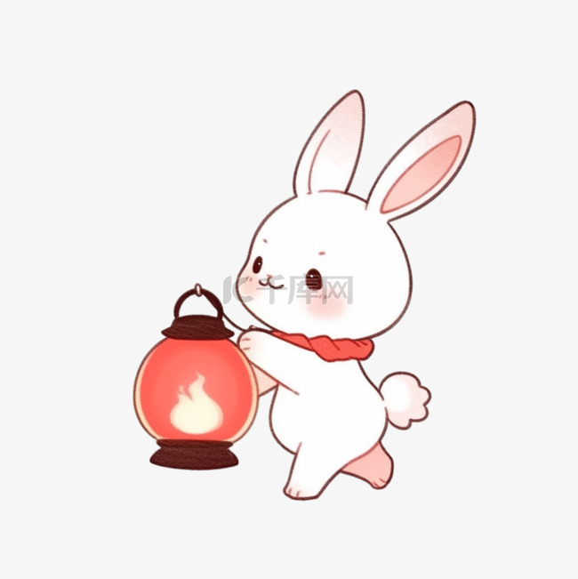 中秋卡通元素提着灯笼的小兔子手绘素材图片免费下载-千库网