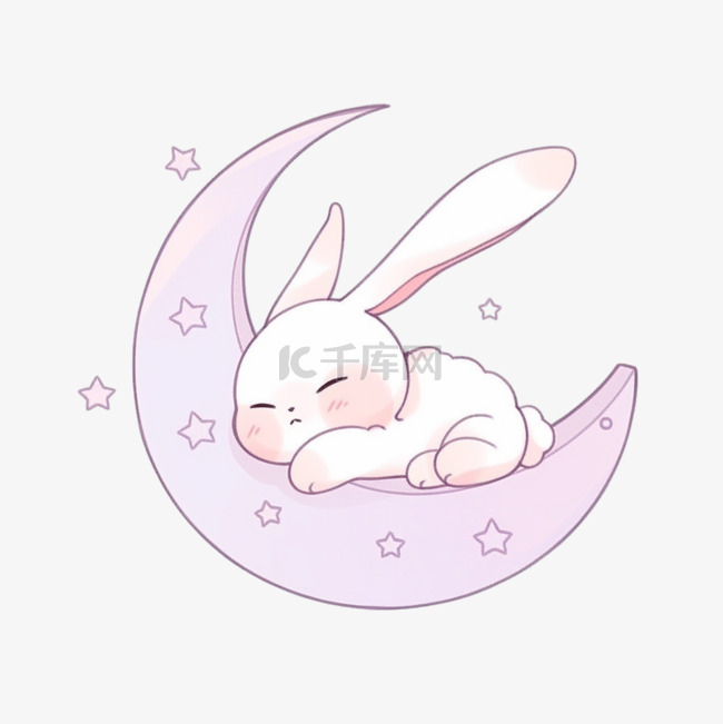 中秋节月亮卡通手绘小兔元素素材图片免费下载-千库网