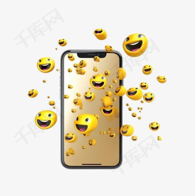 带有飞行表情符号反应智能手机模型的数字现实智能手机素材图片免费下载-千库网