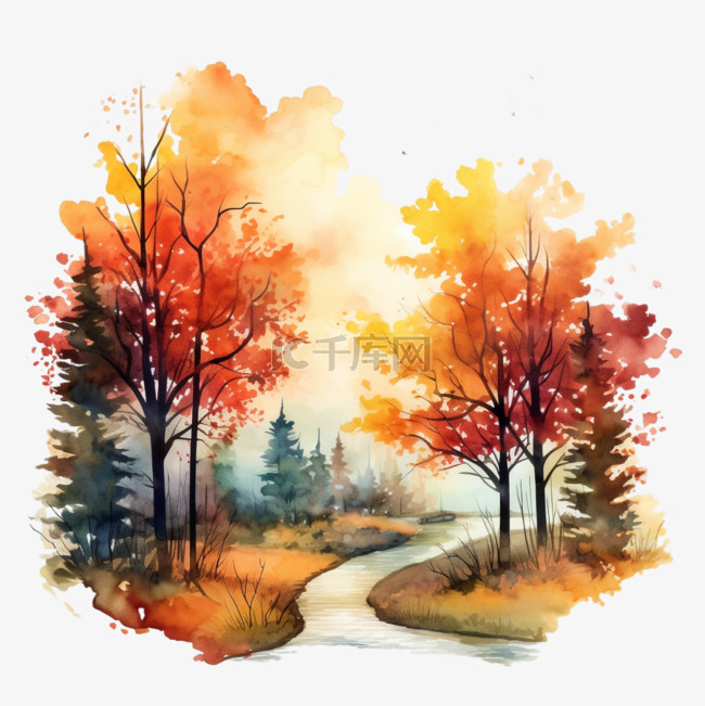 水彩美丽秋天景色插画剪贴画素材图片免费下载-千库网
