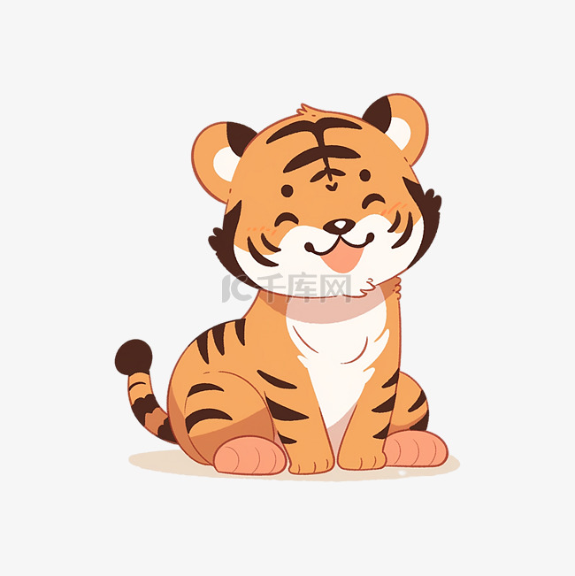 可爱小老虎手绘工笔儿童画简笔画素材图片免费下载-千库网