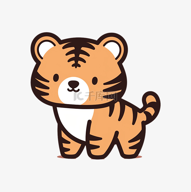 可爱小老虎手绘工笔儿童画简笔画素材图片免费下载-千库网
