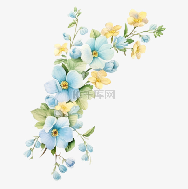 水彩黄色蓝色花环免扣元素素材图片免费下载-千库网