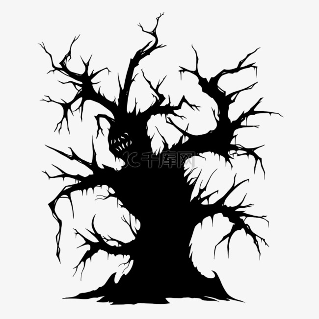 万圣节枯树手绘剪影元素素材图片免费下载-千库网