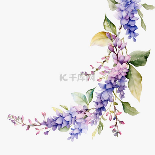 水彩紫色花边花环免扣元素素材图片免费下载-千库网