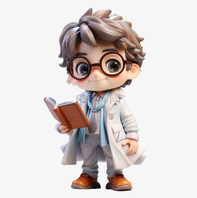 3D科研男孩人物卡通立体可爱职业素材图片免费下载-千库网