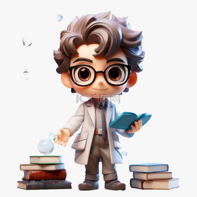 3D人物科研男孩卡通立体可爱职业素材图片免费下载-千库网