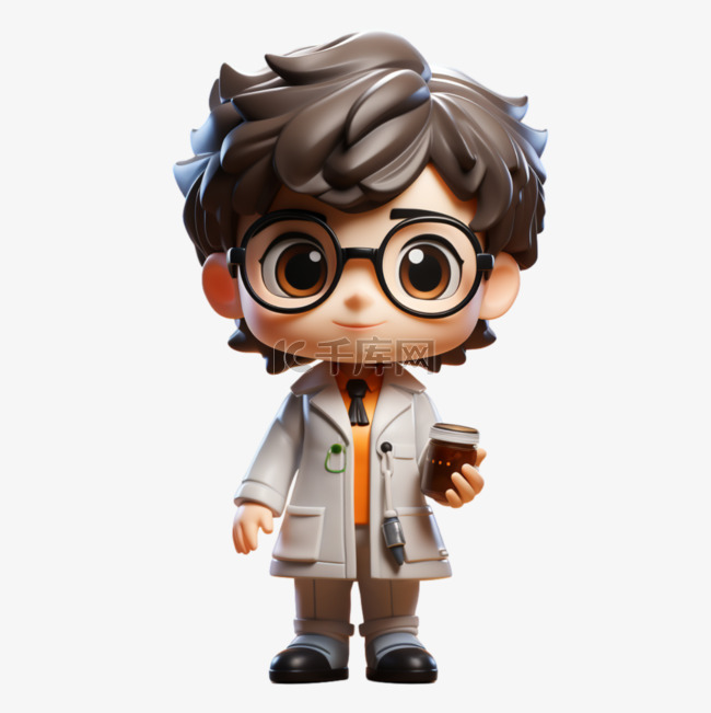 科研男孩3D人物卡通立体可爱职业素材图片免费下载-千库网