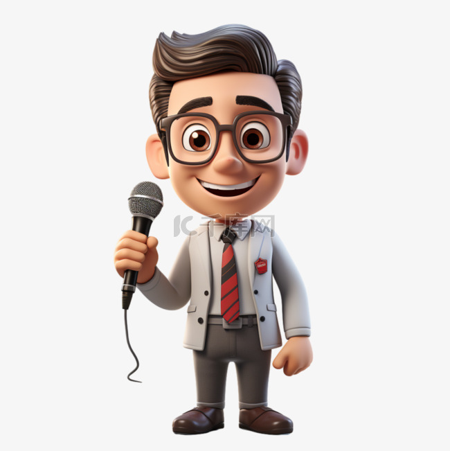 主持人3D人物卡通立体写实职业素材图片免费下载-千库网