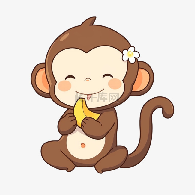 吃香蕉的猴子卡通手绘元素素材图片免费下载-千库网