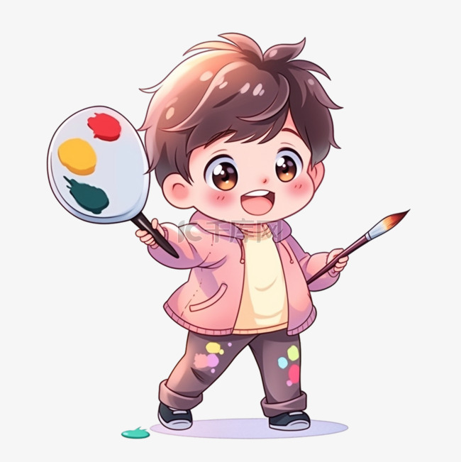 可爱的小男孩画画手绘卡通元素素材图片免费下载-千库网