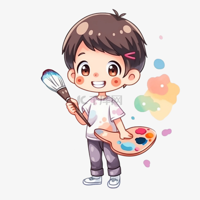 可爱的小男孩画画卡通手绘元素素材图片免费下载-千库网