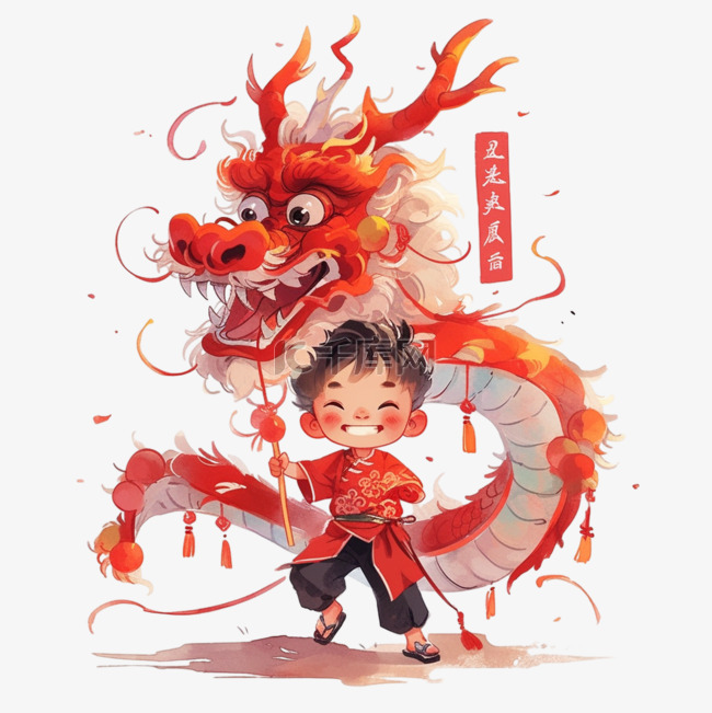 新年舞龙卡通元素手绘素材图片免费下载-千库网