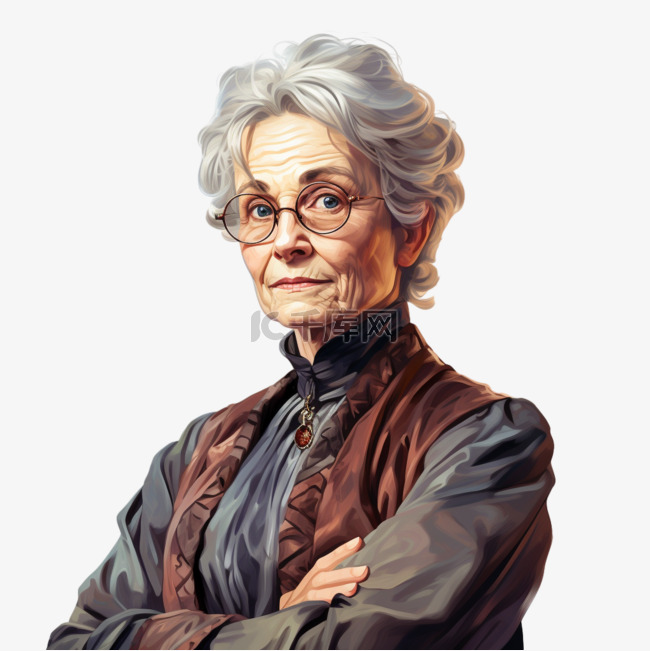 老师各科教育人物卡通老年英语女教师素材图片免费下载-千库网