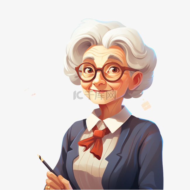 老师各科教育人物卡通老年政治女教师素材图片免费下载-千库网
