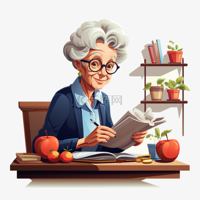 老师老年生物女教师各科教育人物卡通素材图片免费下载-千库网