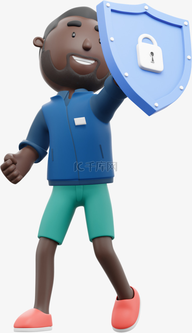 黑人男性手持盾牌姿势保护元素素材图片免费下载-千库网