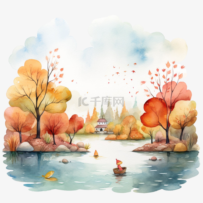 秋天水彩季节风景插画免扣元素装饰素材图片免费下载-千库网