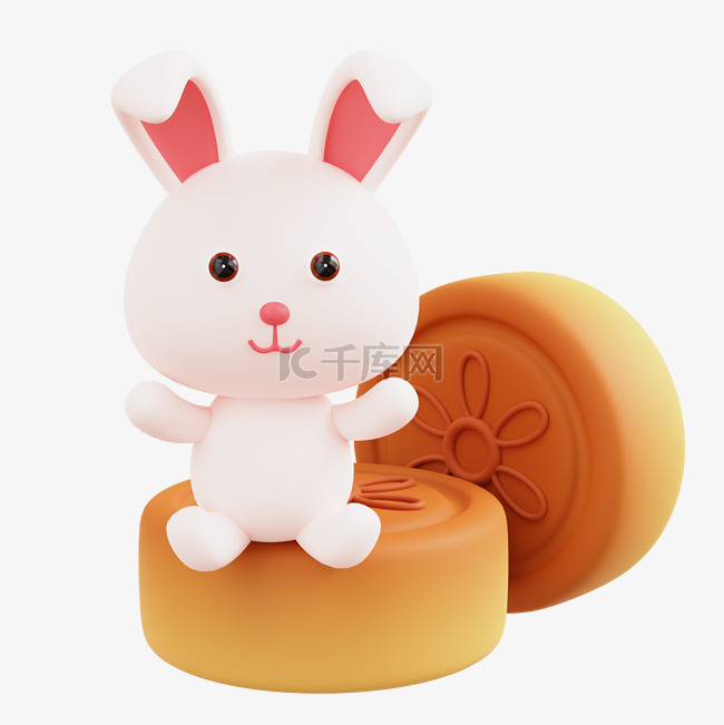 3D玉兔月饼中秋节快乐素材图片免费下载-千库网