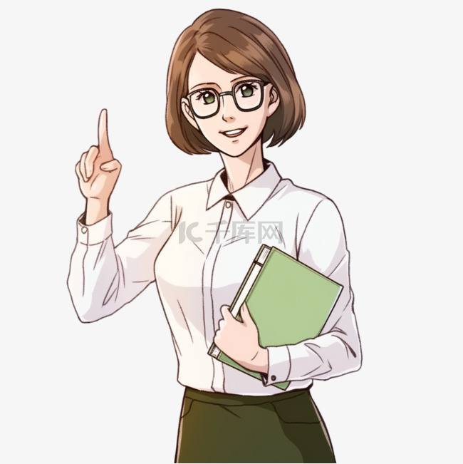 年轻的语文老师元素手绘素材图片免费下载-千库网