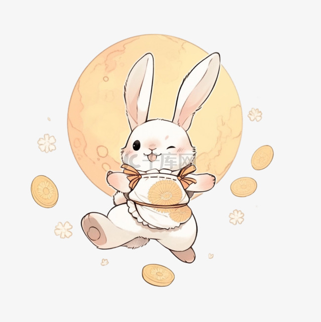 中秋节兔子望着月亮元素卡通素材图片免费下载-千库网