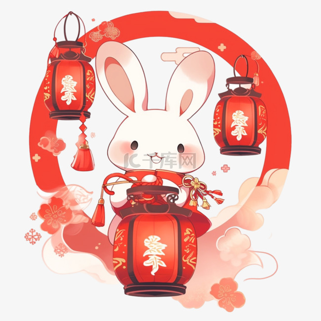 卡通中秋节月亮兔子灯笼元素素材图片免费下载-千库网